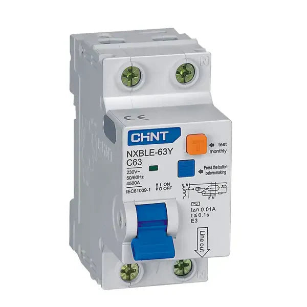 Chint Earth Leakage 4.5kA 1P+N 63A 30mA with overload – EasyPower Solar