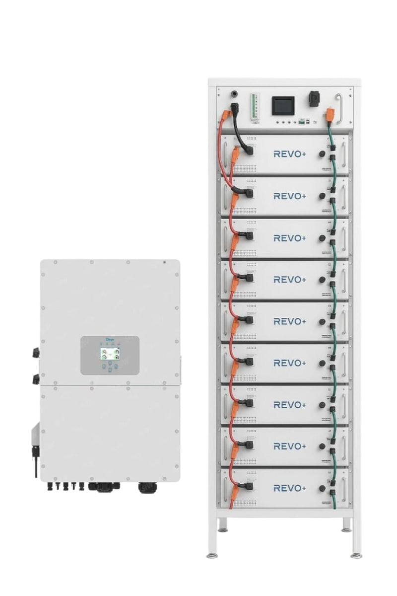 Revo + kWh HV Battery Set (Includes 8 x 5.12kWh battery, Deye 30kw Hyb ...